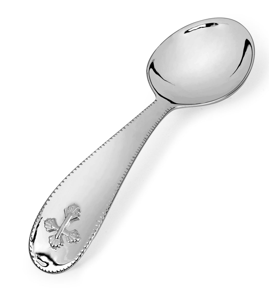 Sterling Silver Beaded Cross Feeding Spoon by Krysaliis - All Silver Gifts