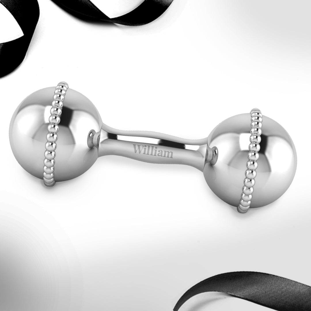 Sterling Silver Mini Beaded Dumbbell by Krysaliis - All Silver Gifts
