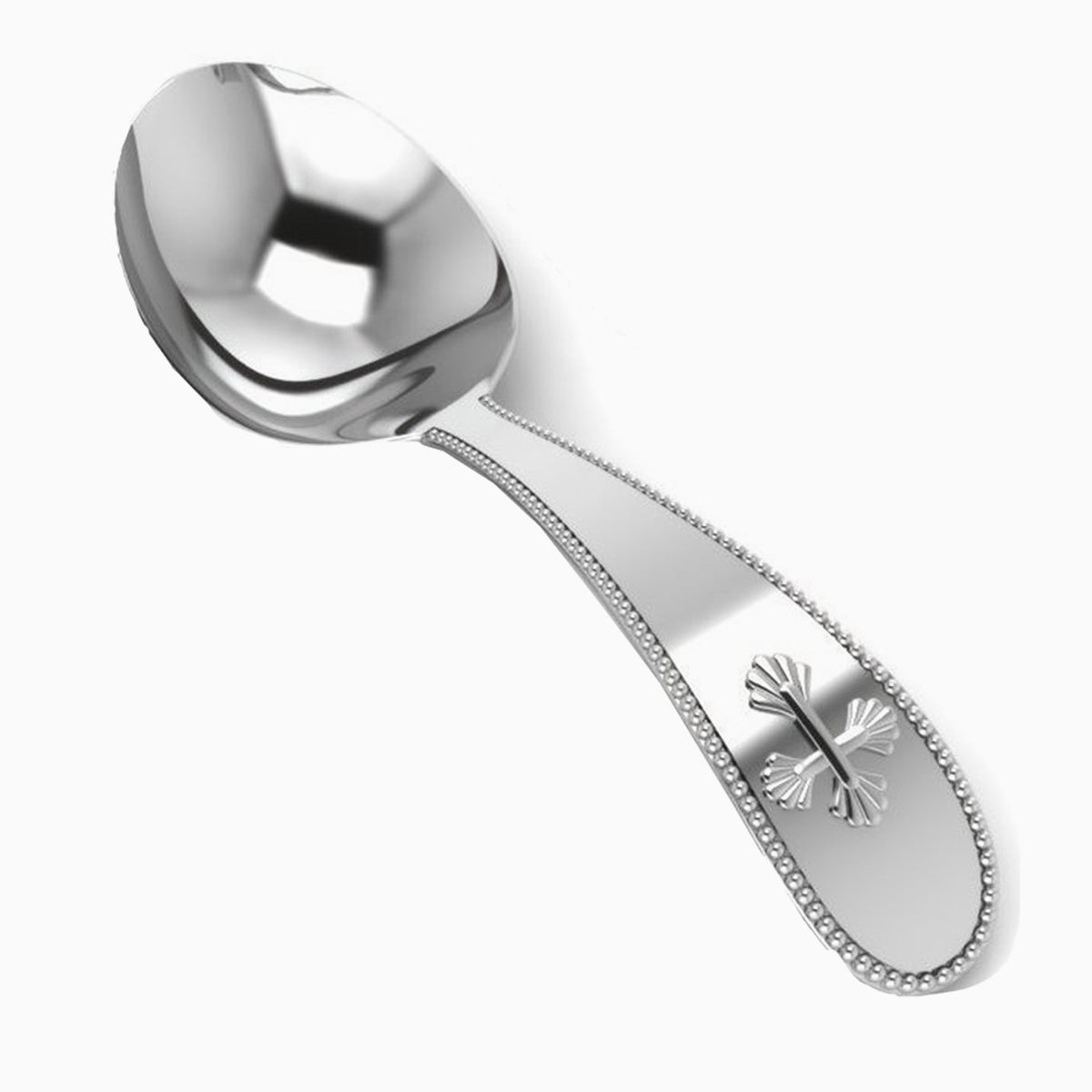 Sterling Silver Beaded Cross Feeding Spoon by Krysaliis - All Silver Gifts